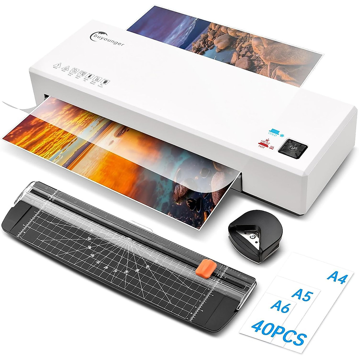 Laminator, 4 in 1 Laminator Machine with 40 Laminating Sheets, A4 Laminating Machine Hot and Cold with Paper Trimmer and Corner Rounder, 9 Inches Personal Thermal Laminator for Home School Office