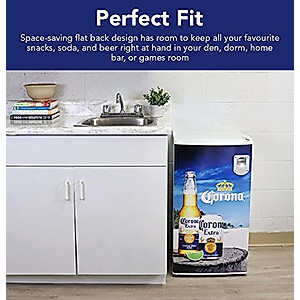 Corona Compact Fridge with Bottle Opener, 90 L/ 95 Quart 3.2 Cubic Foot for Snacks, Beverages, Juice, Beer, Den, Dorm, Office, Games Room, or RV