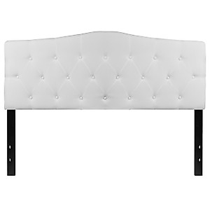 EMMA + OLIVER Tufted Upholstered Queen Size Headboard in White Fabric