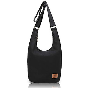 Hippie Crossbody Bag Top Zip Retro Canvas Sling Bag Jacquard cloth Handmade Bags (Black)