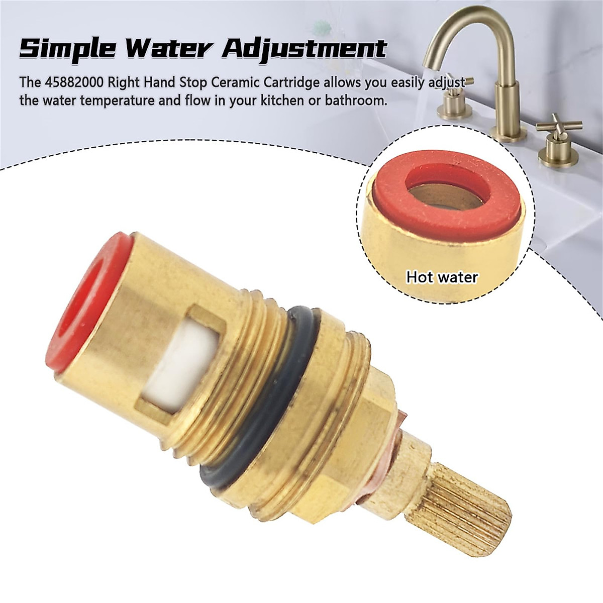 Meyffon 45882000 Ceramic Cartridge Compatible with Grohe Faucet Cartridge 1/2 Inch 1/4 Turn Open 90 Degrees Left Clockwise Close Hot Water for Ceramic Cartridge