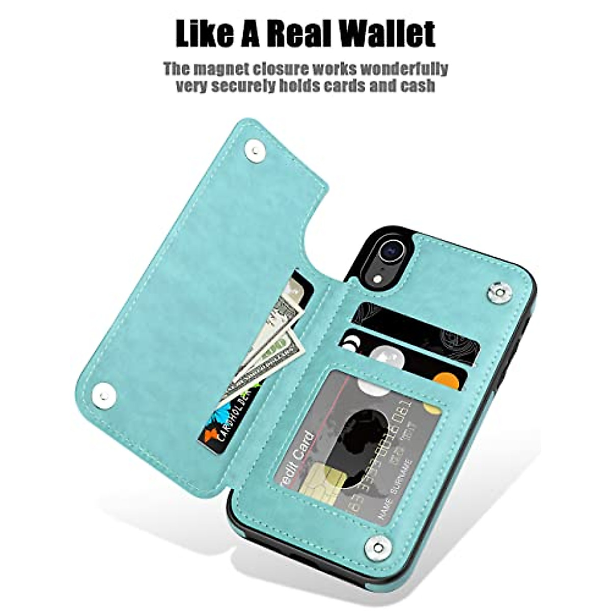 MMHUO for iPhone XR Case with Card Holder, Flower Magnetic Back Flip Case for iPhone XR Wallet Case for Women, Shockproof Protective Case Full Cover Phone Case for iPhone XR,Mint