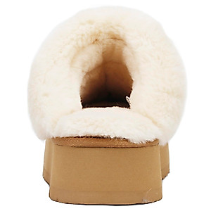 Yonnzn Platform Slippers for Women Indoor Outdoor Suede Leather Fuzzy House Shoes