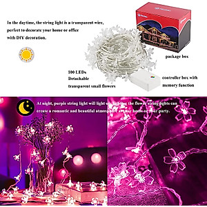 FULLBELL Valentines Day Decorations Pink Lights Cherry Blossom Lights Flower String Lights 33 Feet 100LED 8 Modes Wedding Party Indoor Flower Lights Bedroom Birthday Pink Room Decor (Pink)