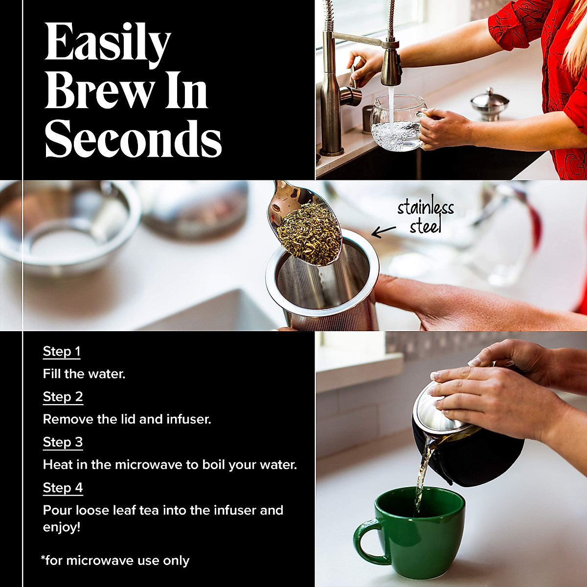 Teapot with Infuser for Loose Tea - 40oz, 3-4 Cup Tea Infuser, Clear Glass Tea Kettle Pot with Strainer & Warmer - Loose Leaf, Iced Tea Maker & Brewer