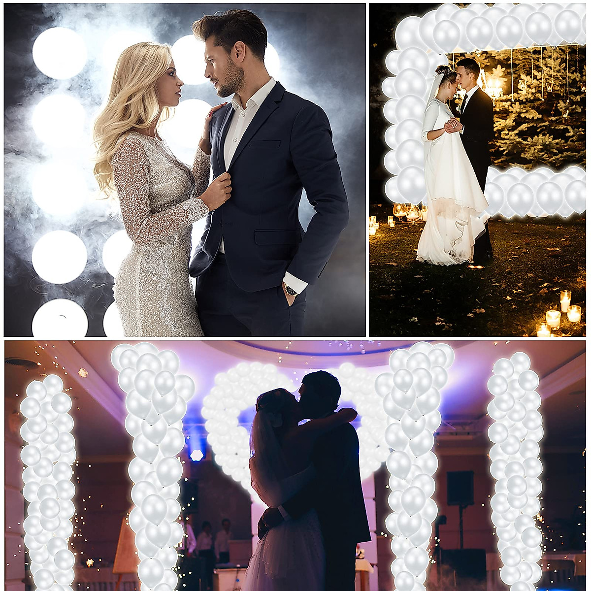 60 Pieces LED Light up Balloons White Glow in Dark Balloons Luminous Glow Latex Balloons for Birthday Wedding Halloween Decor, Fillable Light up Balloons with Helium or Air(White, Round)