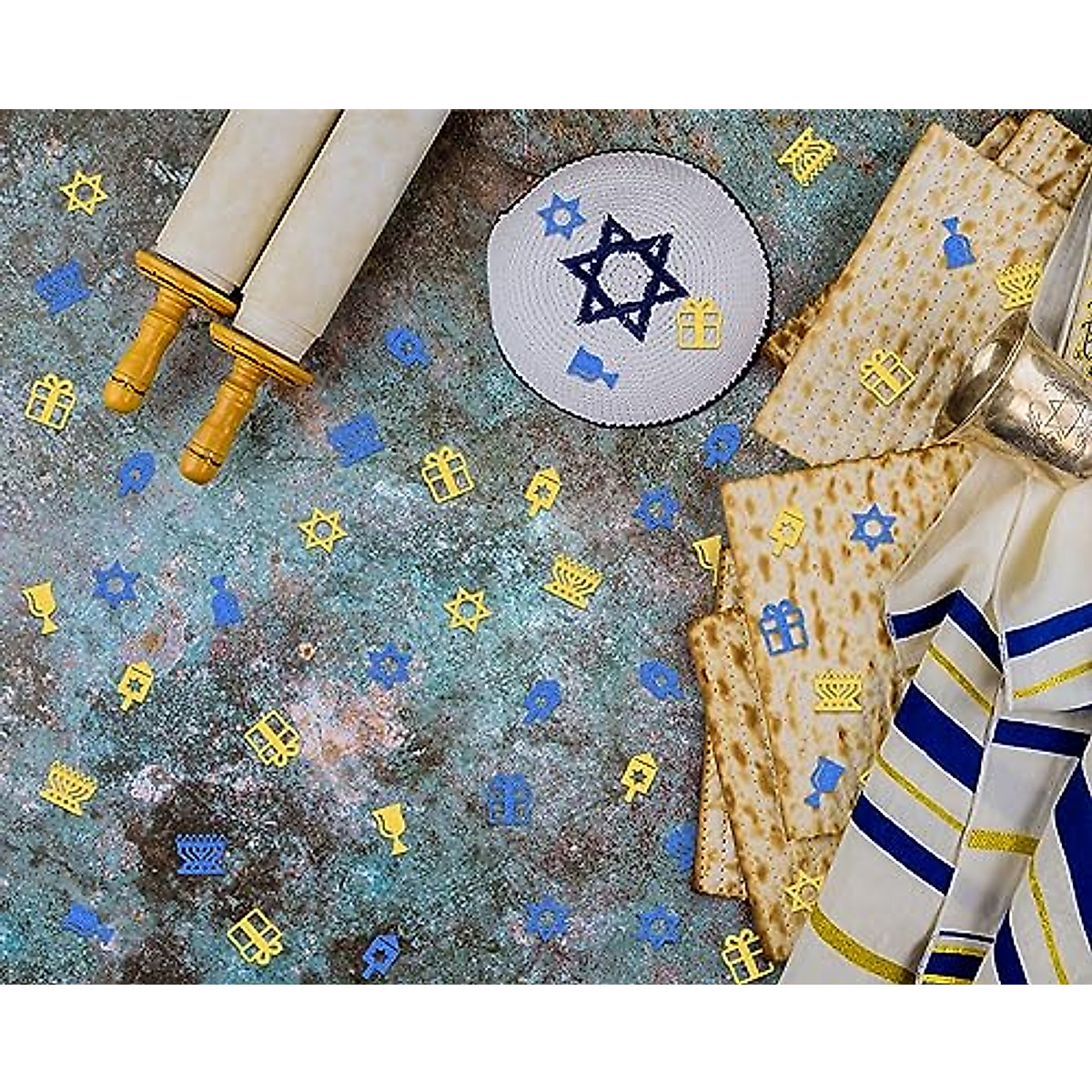 ALIBBON 200 Pcs Happy Hanukkah Confetti Hanukkiah Star of David Confetti Dreidel Gift Menorah Throwing Confetti Blue Gold Glitter Chanukah Confetti Table Scatter for Hanukkah Christmas Table Decor