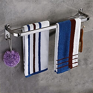Towel Rail Bar, 304 Stainless Steel Double Towel Holder, 40cm/16Inches Wall Mounted Polished Bath Towel Rack for Bathroom and Kitchen, Silver (Size : 60cm)