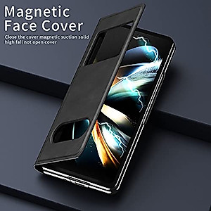 EAXER for Samsung Galaxy Z Fold 3 5G Case, Luxury Magnetic Case Leather Skin Stand Full Coverage Protection Case Cover (Black)