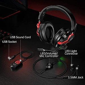 Tatybo 7.1 Surround Sound Gaming Headset for PC PS4 PS5 Switch, USB & 3.5mm PC Headset with Noise Cancelling Mic