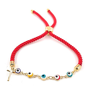 LESLIE BOULES Multicolored Evil Eye Beads Red Bracelet for Women Protection Jewelry
