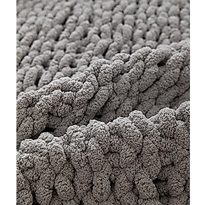 Chunky Knit Blanket Soft Chenille Yarn Knitted Throw Blanket 50"X60" Handmade Cable Warm Thick Giant Blanket for Couch Bed Trips (Light Grey, Throw 50"X60")