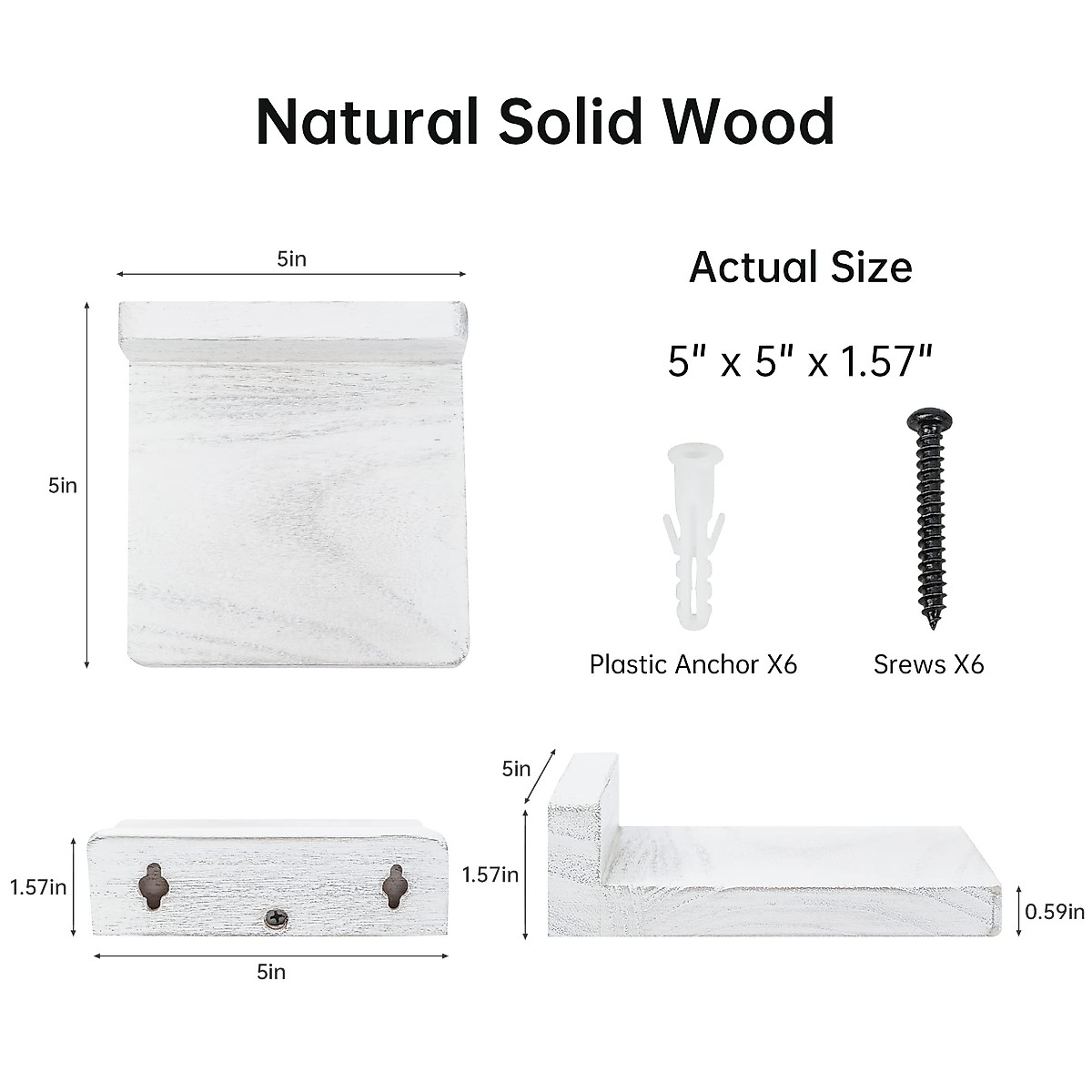 NIUBEST Small Floating Shelf,5x5 Inch Display Ledges for Wall,Set of 3 Mini Shelves,Rustic Wood Shelf for Bedroom Living Room Bathroom Kitchen -Rustic White