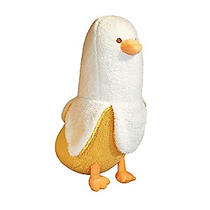 PEACH CAT Banana Duck Plush Toy Cute Plushie Hugging Plush Pillow Duck Stuffed Animal for Girls and Boys White 27.5"