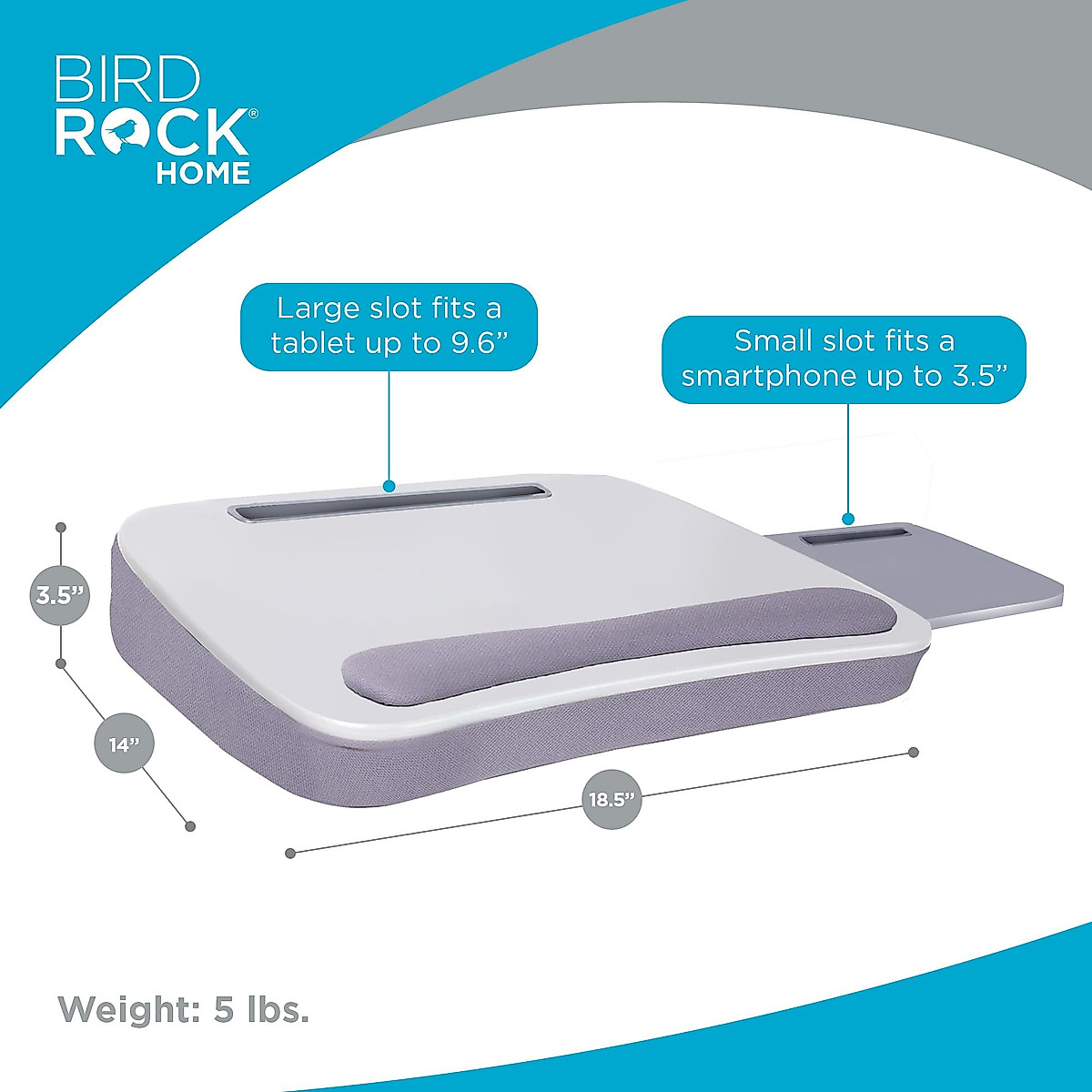 SOFIA + SAM Multi-Tasking Lap Desk with Memory Foam Cushion & Wrist Rest - Portable Computer Bed Tray - Fits Laptops Up to 15", Tablets Up to 9.6", Smartphones Up to 3.5" - Silver