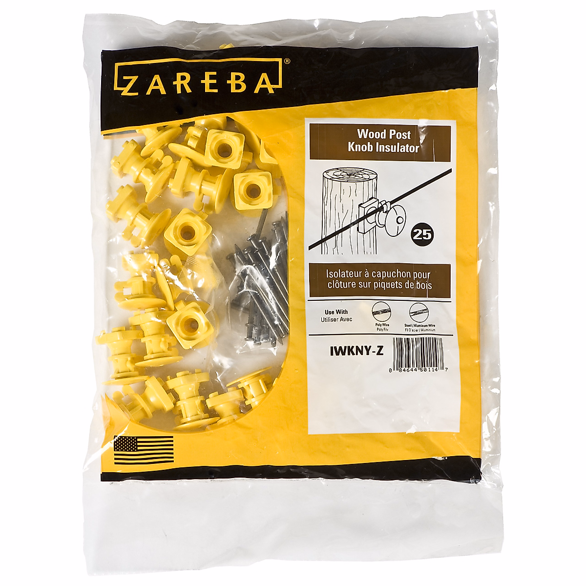 Zareba Systems IWKNY-Z Insulator with Double-Headed Nails, 250 Pack, Yellow