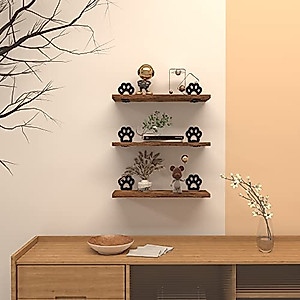 Lavezee Paw Prints Wall Decor Floating Shelves Set of 3, Cute Rustic Wooden Shelf Decorative Living Room, Bedroom, Bathroom, Log Cabin Shelving Wall Mounted