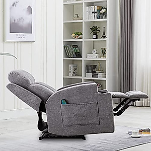 ANJ HOME Manual Massage Recliner Chairs with Heat for Living Room, Overstuffed Breathable Fabric Reclining Chair with Side Pockets and Cup Holders, Single Sofa Home Theater Seating, Grey