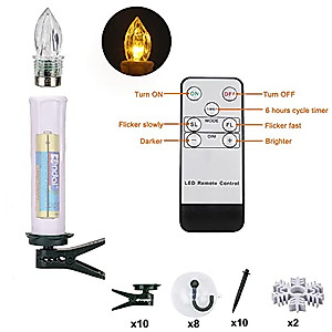 FREEPOWER 10PCS Christmas LED Taper Flameless Candle with Remote Timer,Battery Operated Window Candle Lights with Clips/Suction Cups for Christmas Tree Garden Party Decor…