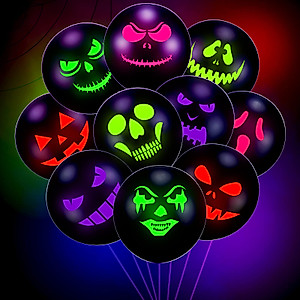 Halloween Balloons Decorations, 50 Pieces Halloween Neon Glow Ghost Balloons 12 Inch Black Light Reactive Fluorescent Latex Balloons Glow in the Dark Halloween Expression Balloons for Party Decoration