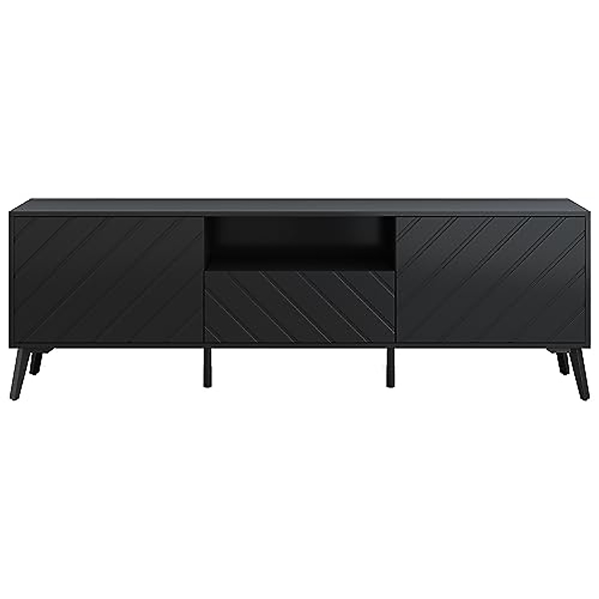 Merax Modern TV Stand for 70" Television, Entertainment Center with Adjustable Shelves, 1 Drawer, Open Shelf and Metal Feet, Media Console Table, for Living Room, 66.9 inch Length, Black