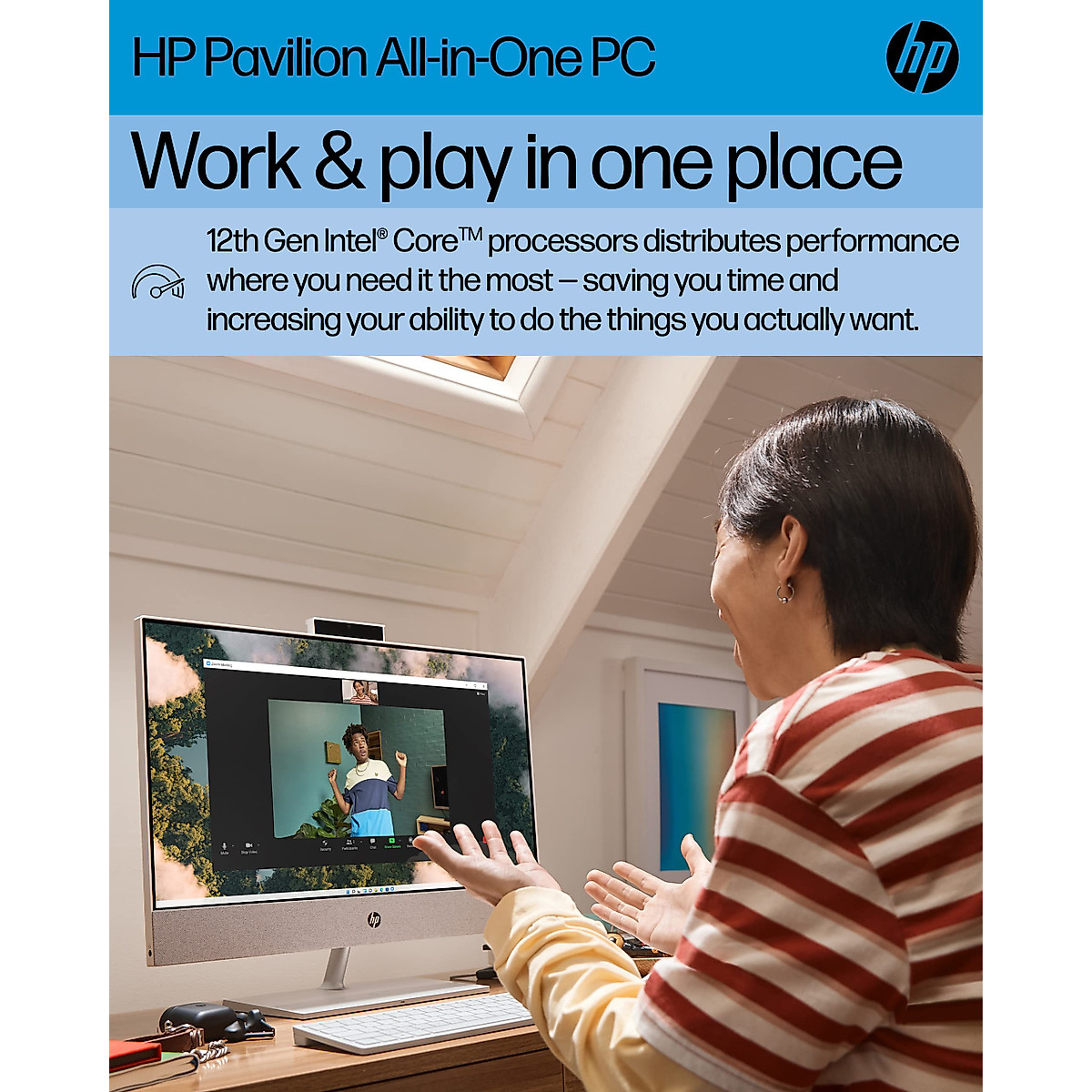 HP Pavilion All-in-One PC, 12th Gen Intel Core i7-12700T, 16 GB RAM, 256 GB SSD, Full HD IPS Touchscreen, Windows 11 Home, 4K Graphics, Wireless Mouse & Keyboard, 5 MP Pop-Up Camera (27-CA1180, 2022)