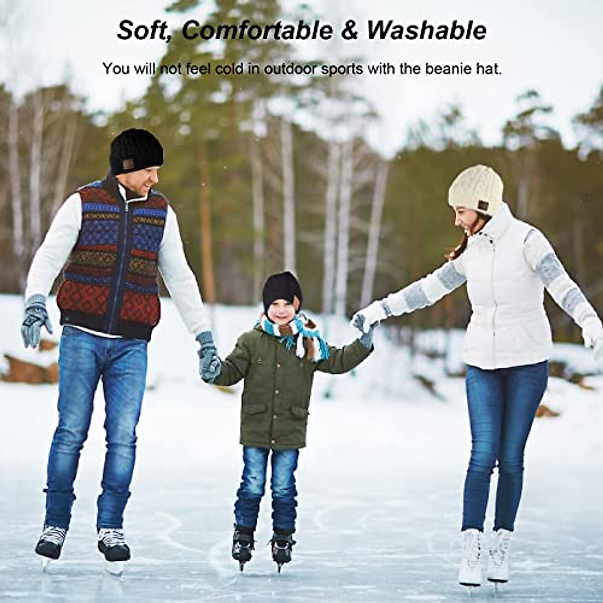 Bluetooth Beanie Hat Unisex Beanie Headset Women Men Boys Girls Gifts Music Hat V5.0 Wireless Headphone Handsfree Earphone with Stereo Speaker Microphone Outdoor Sport Winter Hat Knit Cap (White)