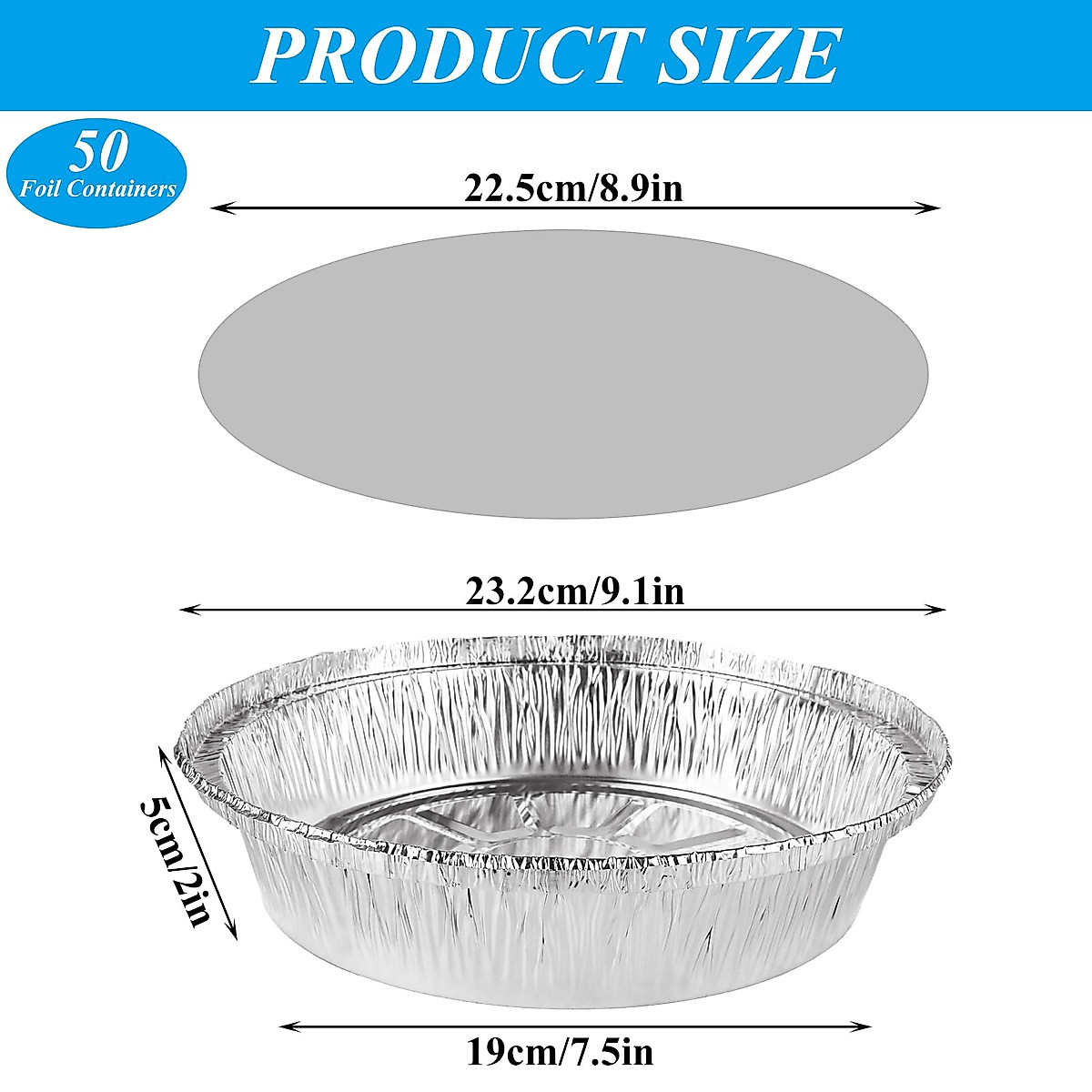 ABuff 50 Pack 9 Inch Round Aluminum Pans with Lids, Disposable Foil Pans Pie Tins Tray, Takeout Food Containers for Baking Roasting Broiling Cooking Storage and Takeout, Freezer & Oven Safe