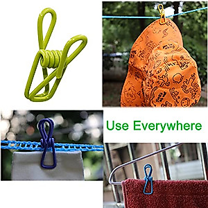 QingLHC Clothes Pins Multipurpose,Metal Clip PVC-Coated 2 inch Utility Clips for Clothes Line Bag Sealing Paper Clips Kithch Clips Laundry Hanging (30pcs) LHC018, Multicolor