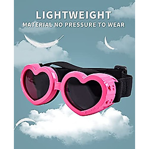 Suxible Dog Goggles Small Breed Dog Sunglasses, UV Protection Heart Shape Dog Sunglasses with Adjustable Strap, Waterproof Goggles for Dogs Doggy Pet Puppy Sun Glasses Doggie Windproof Glasses-Pink
