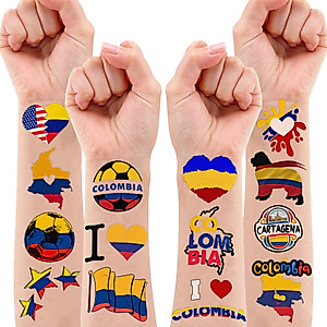 Cute Colombia Temporary Tattoos Independence Birthday Party Decorations Favors Supplies Flag Themed Stickers 10 Sheets 100 PCS Gifts for Baby Kids Girls Boys Decor Class School Carnival Christmas