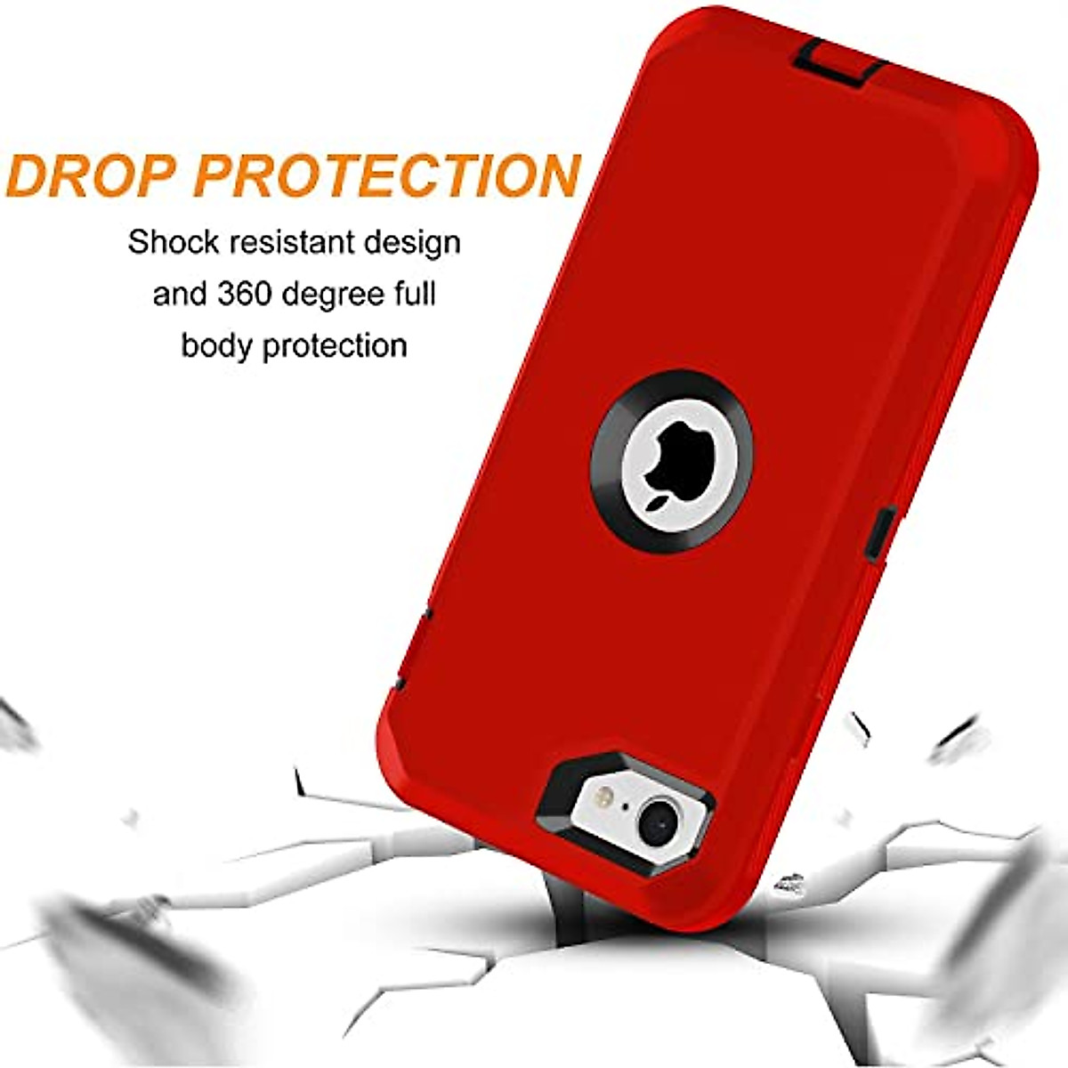 iPhone SE 2020/2022 3-in-1 Full Body Case, Built-in Screen Protector, Shockproof TPU & Hard PC Bumper, Drop-Proof Shell - Red/Black