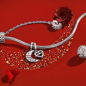 NINAQUEEN Mom Heart Charms Fits Charms Bracelets I Love You to The Moon and Back 925 Sterling Silver Dangle Charm Beads Mother Daughter Necklace Jewelry for Mom Birthday Christmas Gifts for Wife