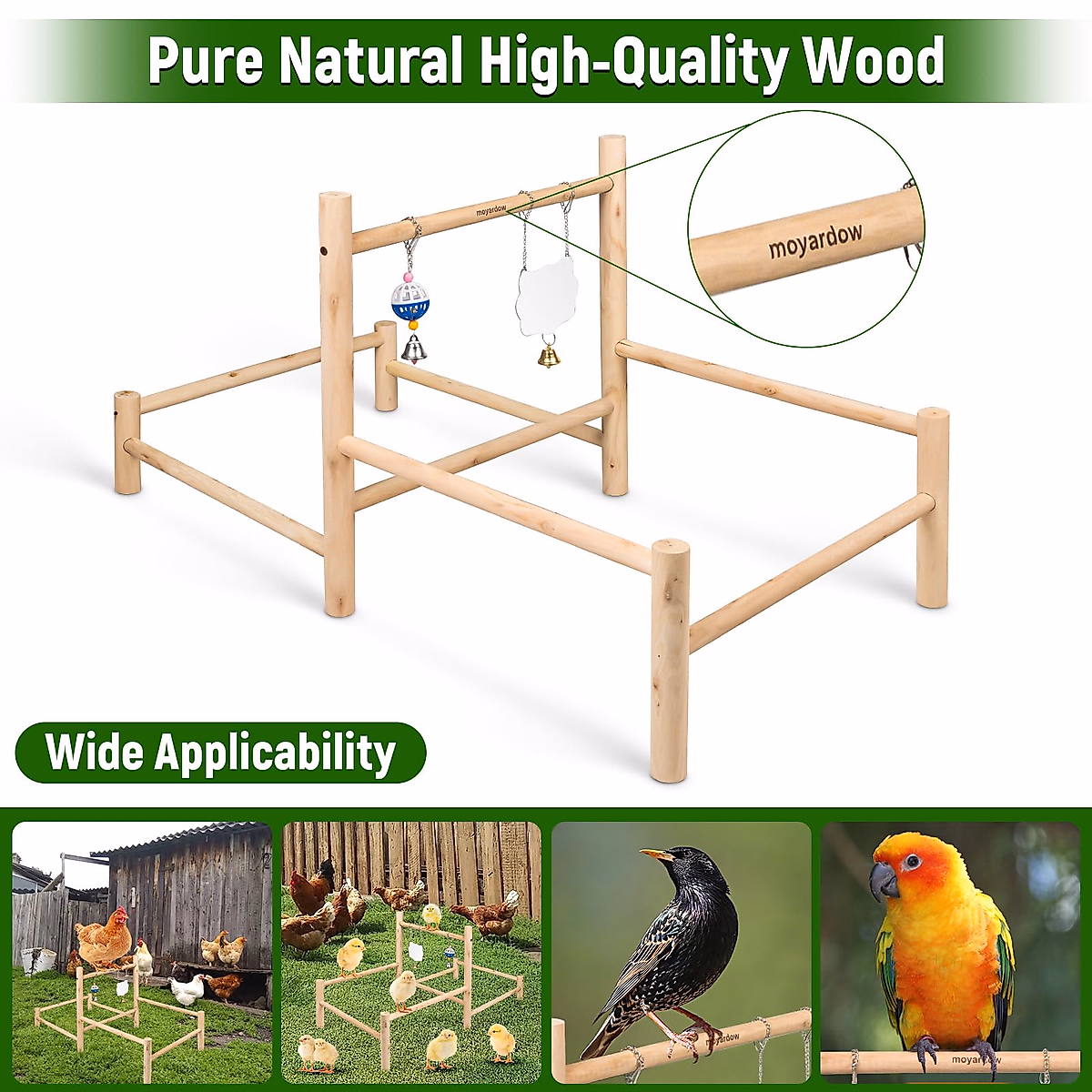 Chicken Perch Strong Pine Wooden Chick Jungle Gym Roosting Bar, Large ChickTraining Perch Toys for Baby Chicks, Chick Perch for Coop and Brooder for Large Bird, Chicks, Parrot