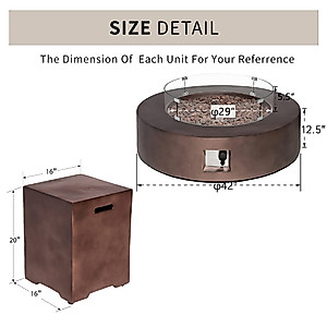 HOMPUS Outdoor Propane Fire Pit Table 42-inch 50,000 BTU Round Bronze Concrete Gas Fire Table w Tank Cover,Wind Guard,Lava Rocks,Rain Cover Smokeless FirePit for Outside Patio,Garden,Deck,Backyard