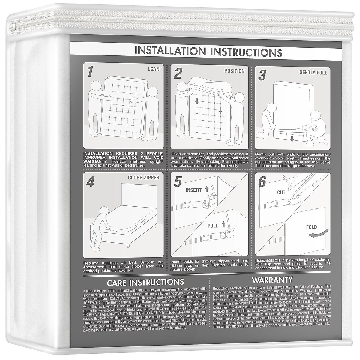 HOSPITOLOGY PRODUCTS Mattress Encasement - Zippered Bed Bug Dust Mite Proof Hypoallergenic - Sleep Defense System - Full/Double - Waterproof - Stretchable - Standard 12" Depth - 54" W x 75" L