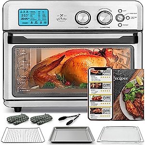 Zulay Airfryer Toaster Oven - Large Toaster Oven Countertop - Large Air Fryer Oven with 21 Functions - 26.4Qt Capacity Stainless Steel Convection Oven with Toast, Bake, Rotisserie & Dehydrate Options