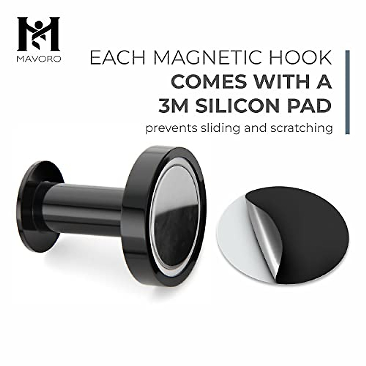 Mavoro Strong Magnetic Hooks for Hanging Coats and Bags. Set of 4 Black Magnet Hooks Heavy Duty Magnets, Neodymium 52 Rare Earth Magnets. Push Pin Style Magnet Hook for Refrigerator, Locker etc