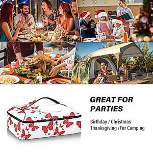 Kcldeci Insulated Thermal Food Carrier Insulated Casserole Carrier for Hot or Cold Food,Red Butterflies Insulated Tote Bag for Potluck Cookouts Parties Picnic,Lasagna Lugger