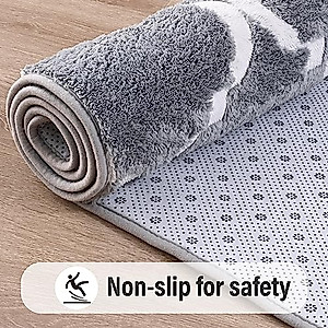 QXKAKA Soft Shag Geometric Area Rug, Modern Indoor Carpet for Bedroom Living Room, 4'x6' Memory Foam Kids Rug for Nursery Play Mat, Moroccan Trellis Fluffy Rug Accent Room Decor, Grey/White