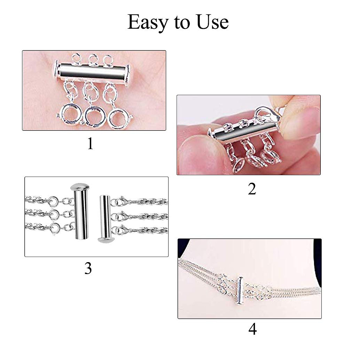 YMCAFZ Layered Necklace Spacer Clasp, 3 Strands Necklaces Slide Magnetic Tube Lock with Lobster Clasps, Jewelry Clasps Connectors for Layered Bracelet Jewelry Crafts Necklace, 2 Pack Gold and Sliver