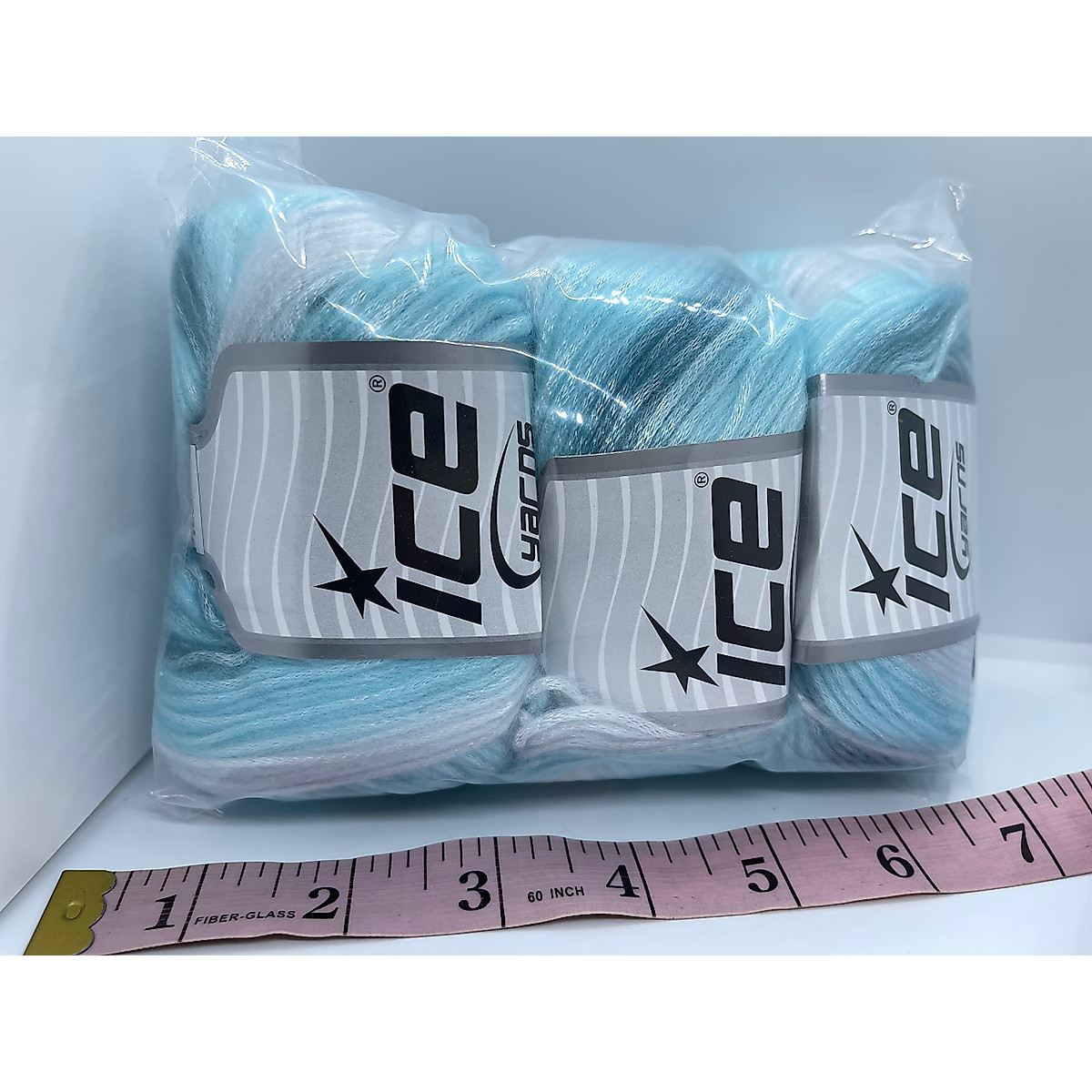 Ice Yarns Picasso 3 Pack - Sea Foam - Pale Aqua, Blues, White Fuzzy with Subtle Sheen Worsted Weight, 3x125 Yards (3x115meters) 3x1.76 Ounces (3x50 Grams)