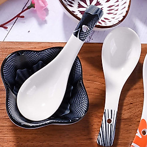 Ceramic Soup Spoon Set of 5 Serving for Soup, Porridge, Cereal, Snacks, Ice Cream