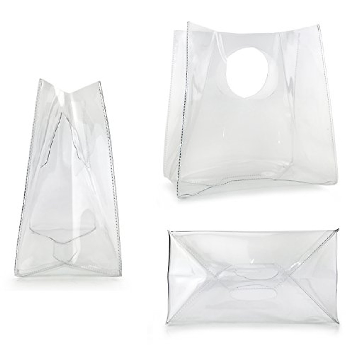 HOXIS Minimalist Clear Handbag Women's Clutch with Pu Leather Drawstring Pouch (Silver) Medium