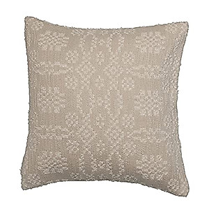 Creative Co-Op Decorative Woven Cotton Jacquard Square Throw Pillow, Beige & Cream