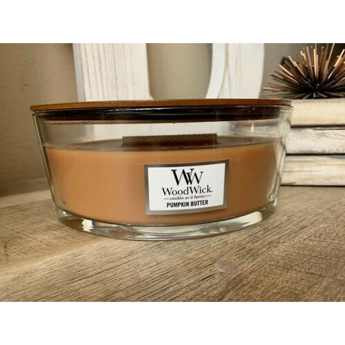 WoodWick Ellipse Scented Candle, Pumpkin Butter, 16oz | Up to 50 Hours Burn Time