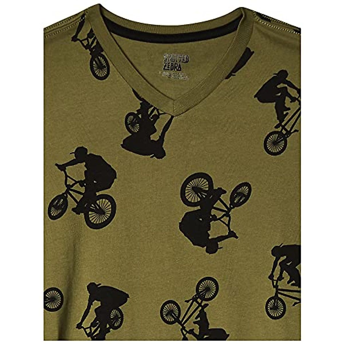 Amazon Essentials Boys' Short-Sleeve V-Neck T-Shirt Tops (Previously Spotted Zebra), Pack of 4, Red/Blue/Black, Medium