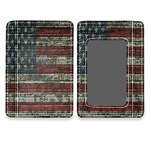 Linomo Thin leather Card Holder and Money Clip Vintage US American Flag Wallet RFID Blocking for Men & Women