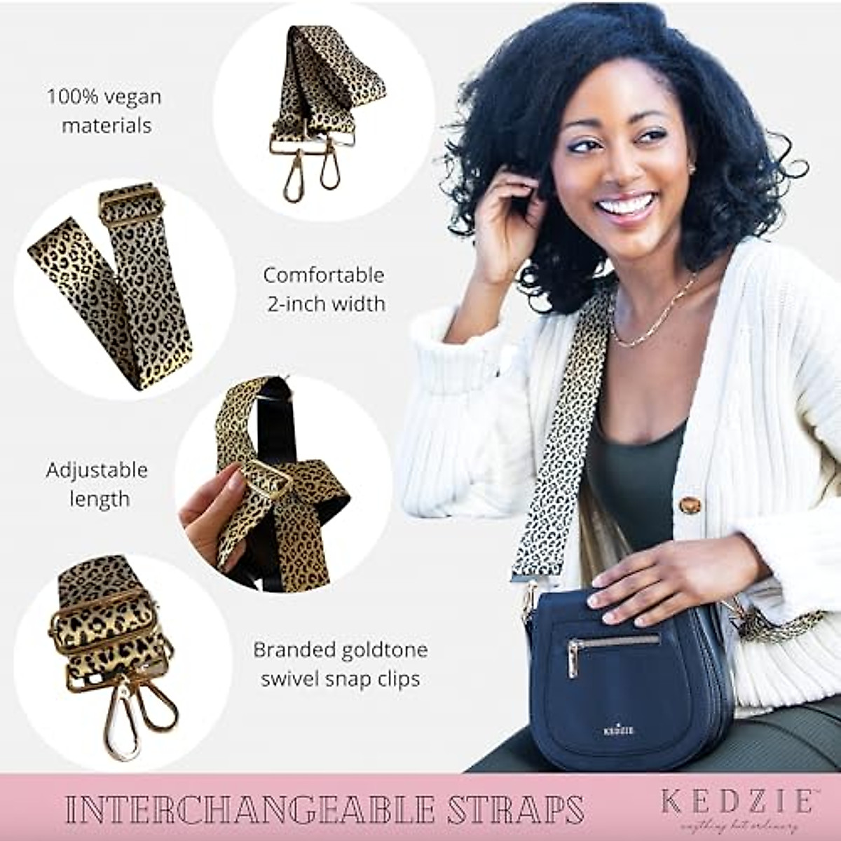 KEDZIE Interchangeable Adjustable Length 55” Handbag Purse Strap Replacement 2-inch Wide Guitar Style Crossbody Strap - Golden Hour