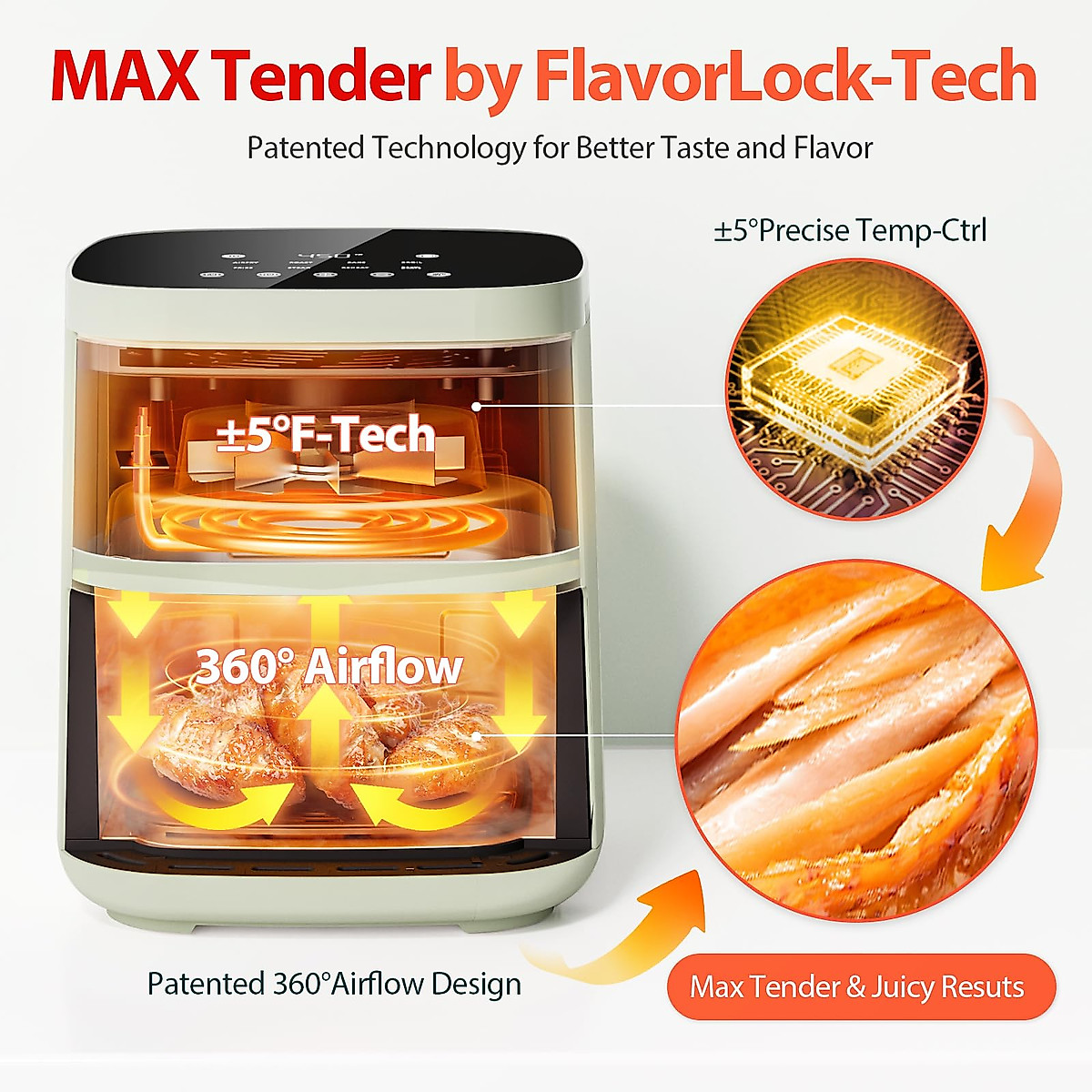 Beelicious Pro Air Fryer,Beelicious 8-in-1 Smart Compact 4QT Air Fryers,Shake Reminder,450°F Digital Airfryer with Flavor-Lock Tech,Tempered Glass Display,Dishwasher,Fit for 2-4 People,Avo Green